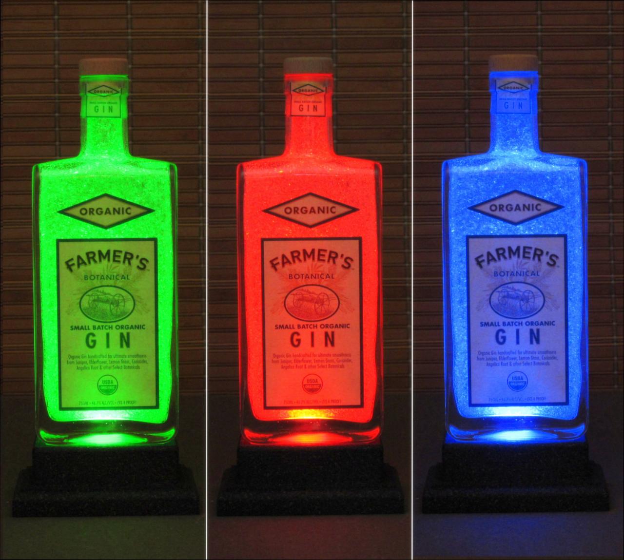 Farmers Organic Gin Color Changing Bottle Lamp Bar Light Led Remote ...