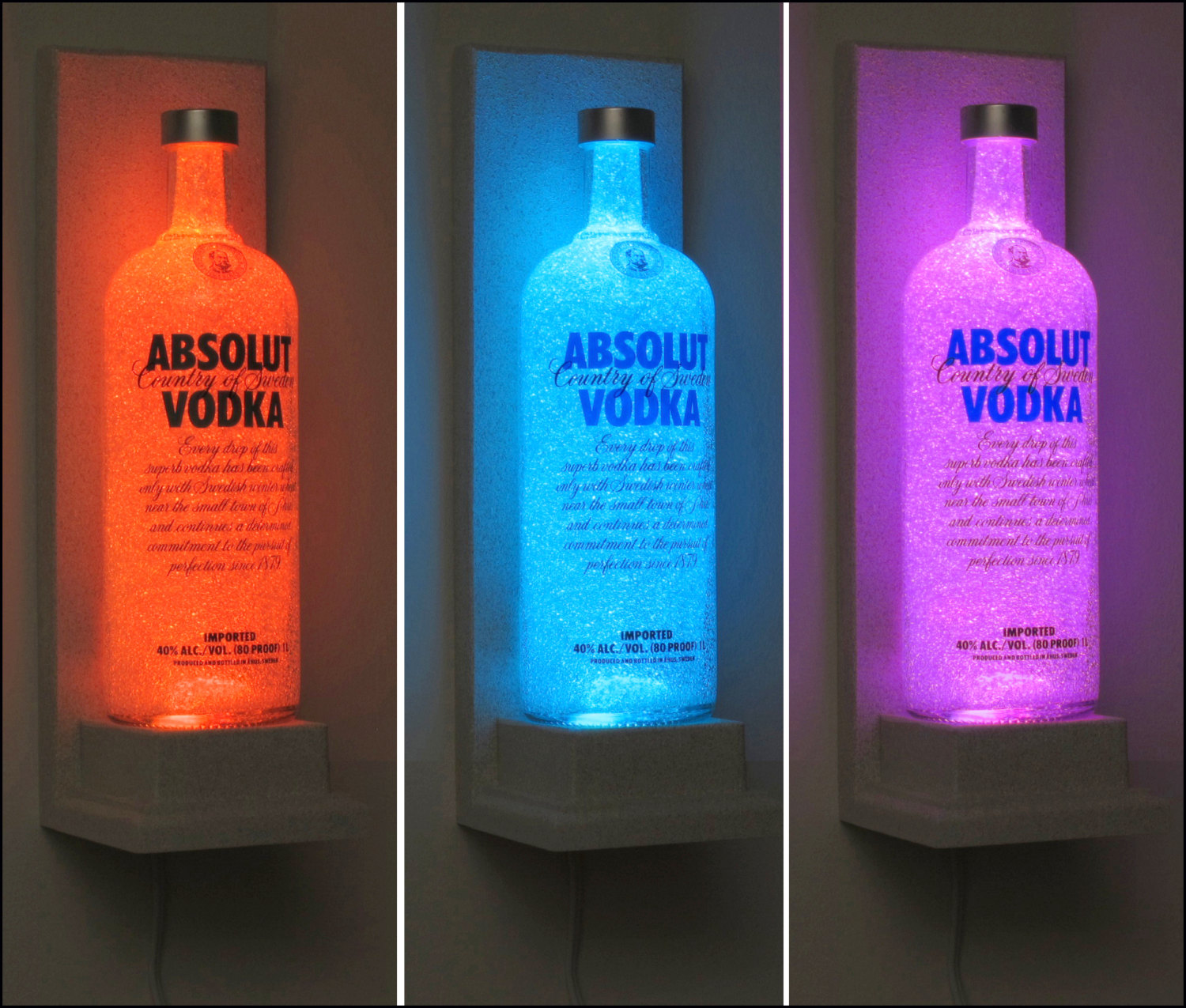 Absolut Vodka Wall Mount Sconce Bottle Lamp Color Changing Led Remote ...
