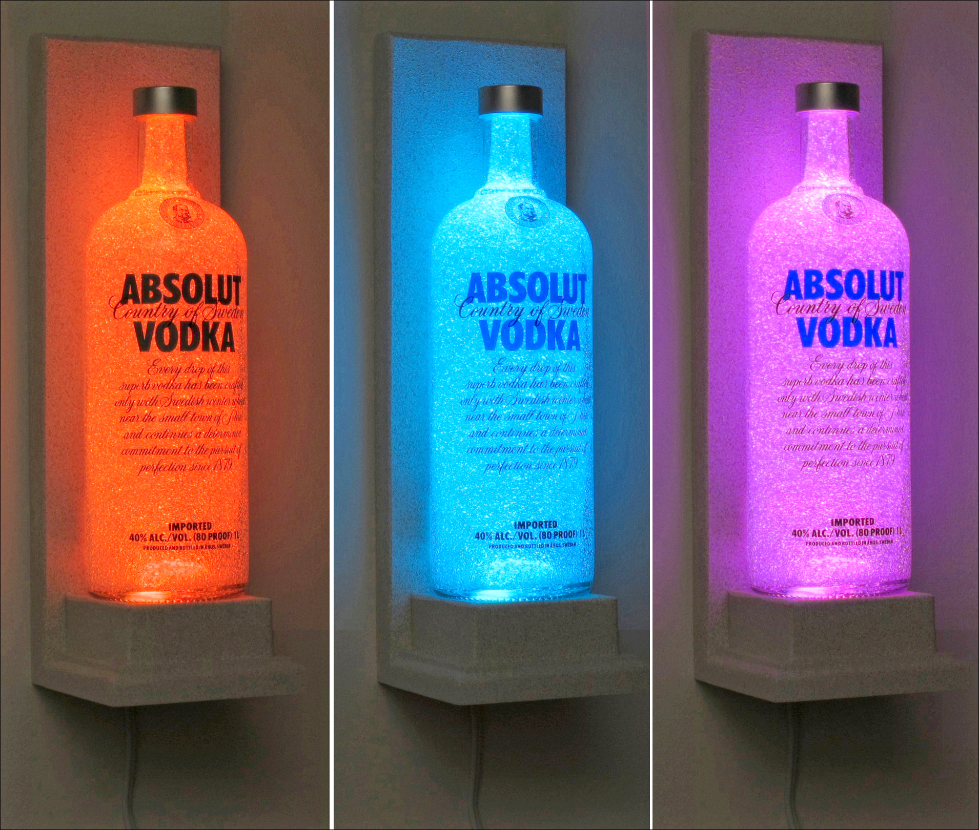 Absolut Vodka Wall Mount Vodka Color Changing Led Remote Control Bottle ...
